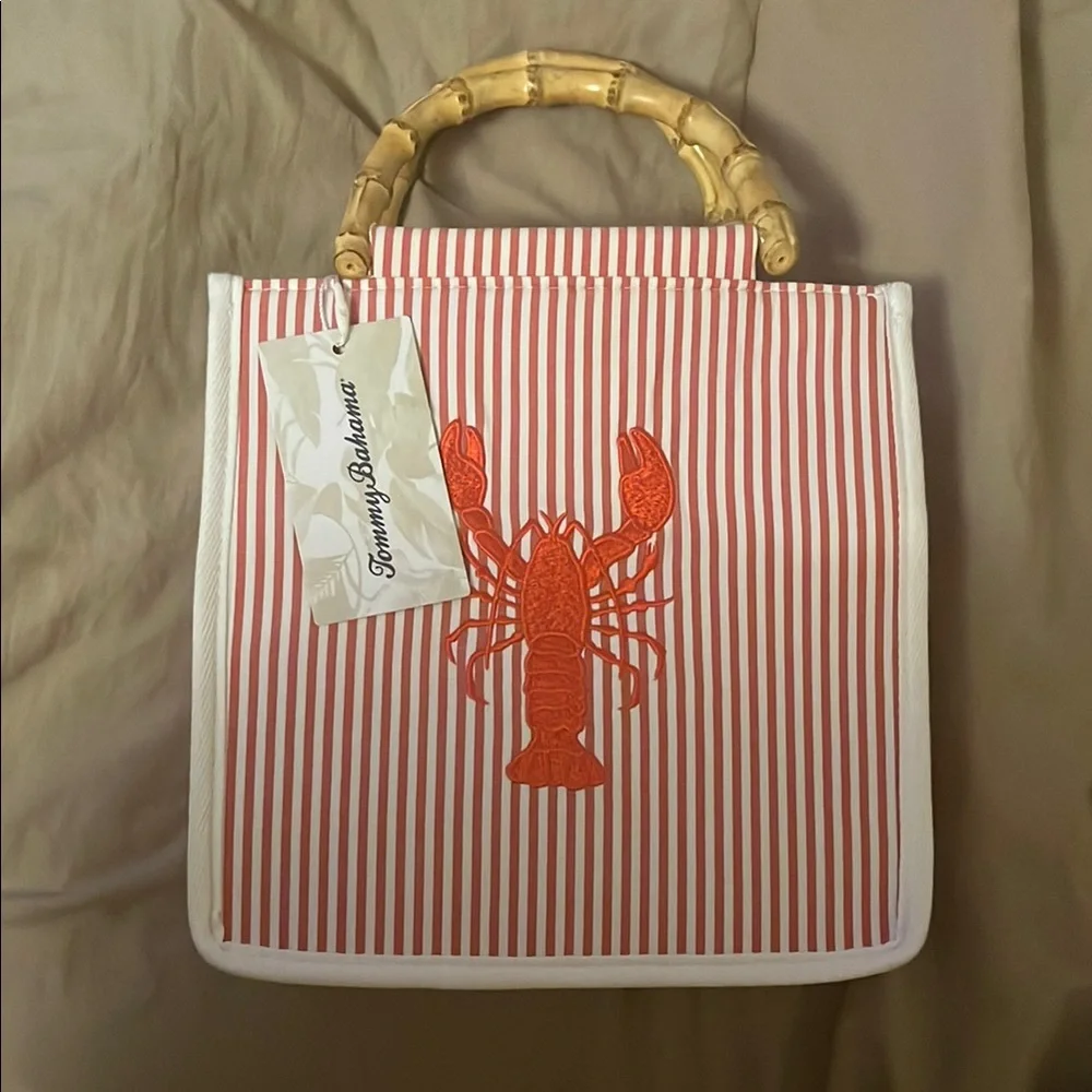 Tommy Bahama | Bags | Tommy Bahama Red White Stripe Bamboo Handle Tote ...